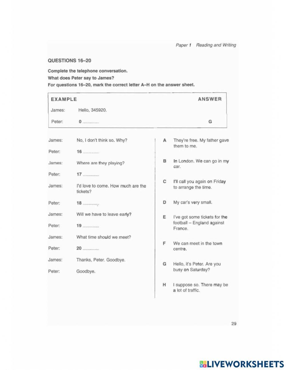 KET 1 Test 2 Reading worksheet | Live Worksheets