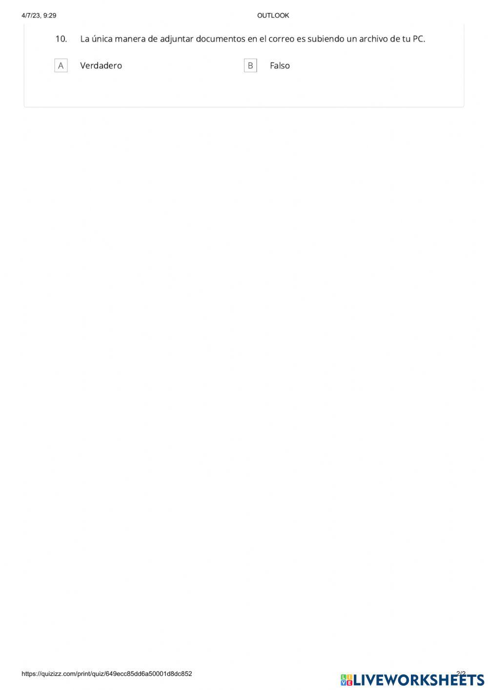 Microsoft outlook worksheet | Live Worksheets