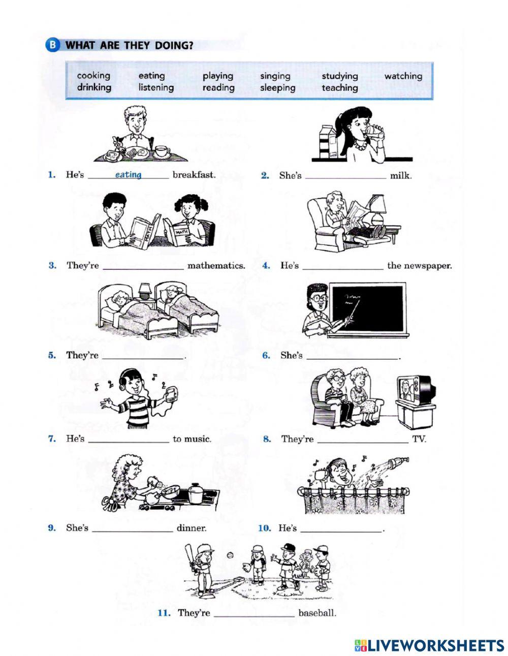Verbs in present continuous tense worksheet | Live Worksheets