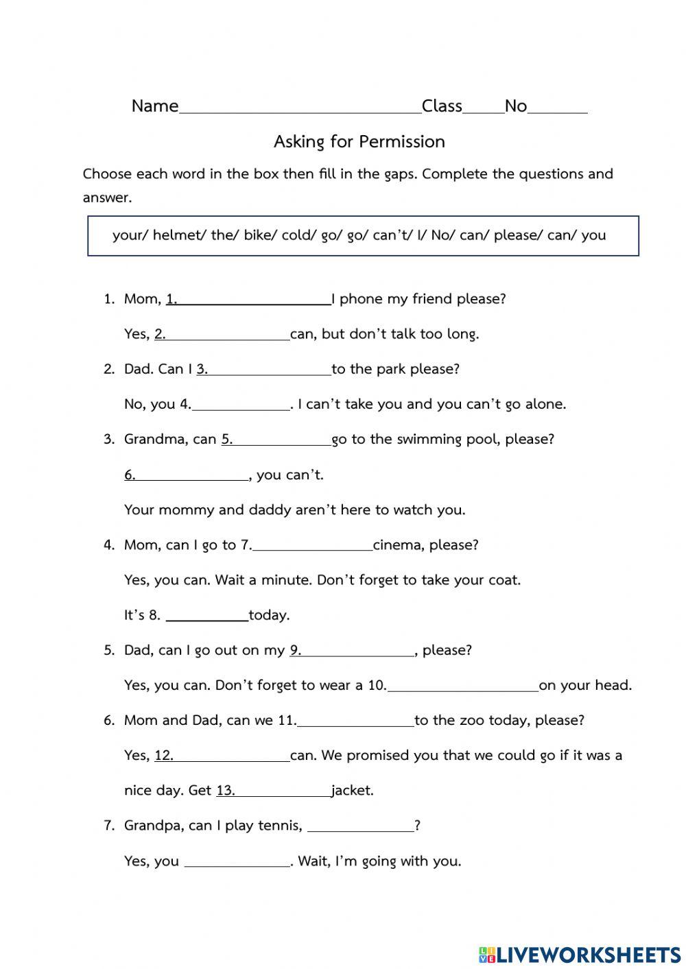 Asking for Permission online exercise for | Live Worksheets