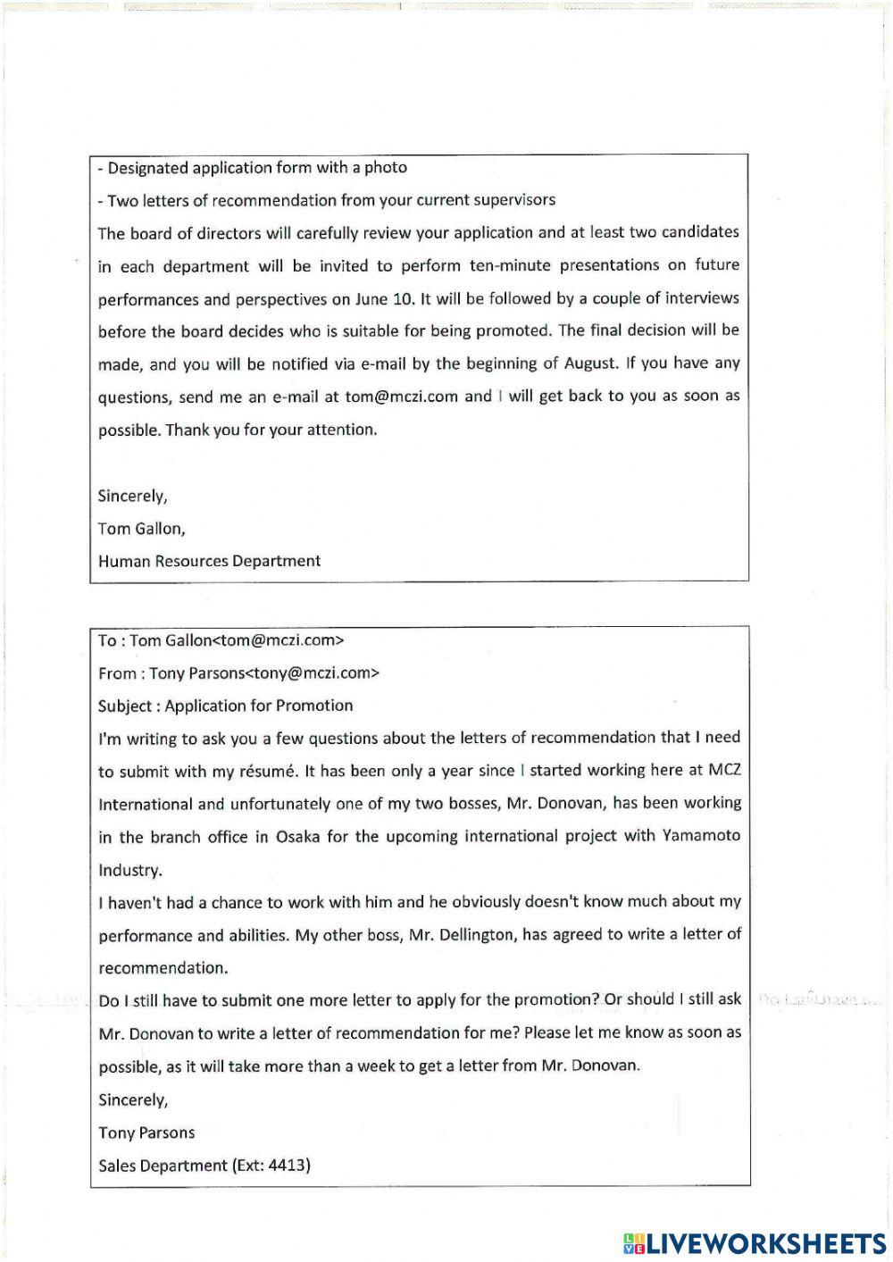 Unit 18: promotion - retirement - award worksheet | Live Worksheets