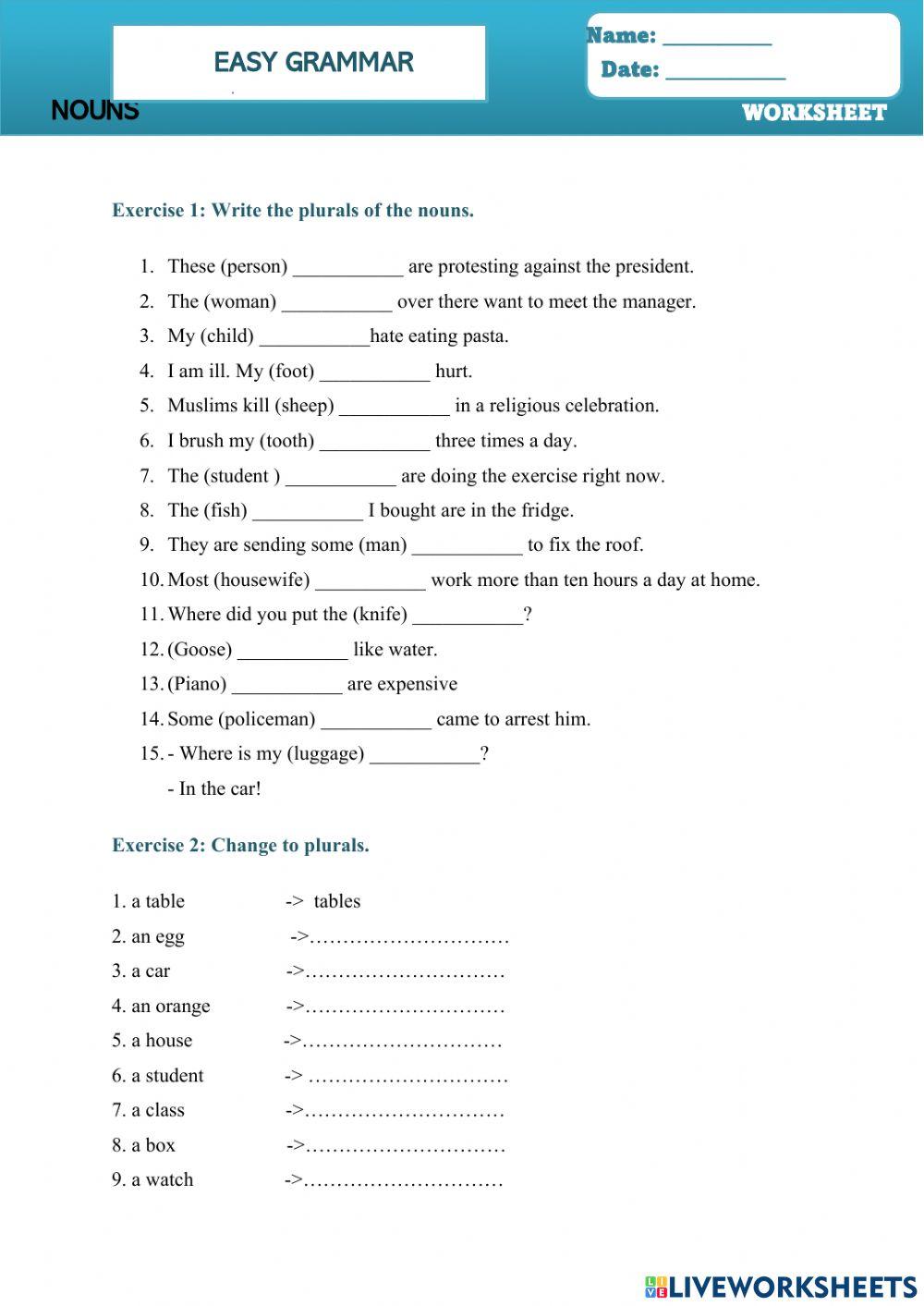 Noun exercise for 6 | Live Worksheets