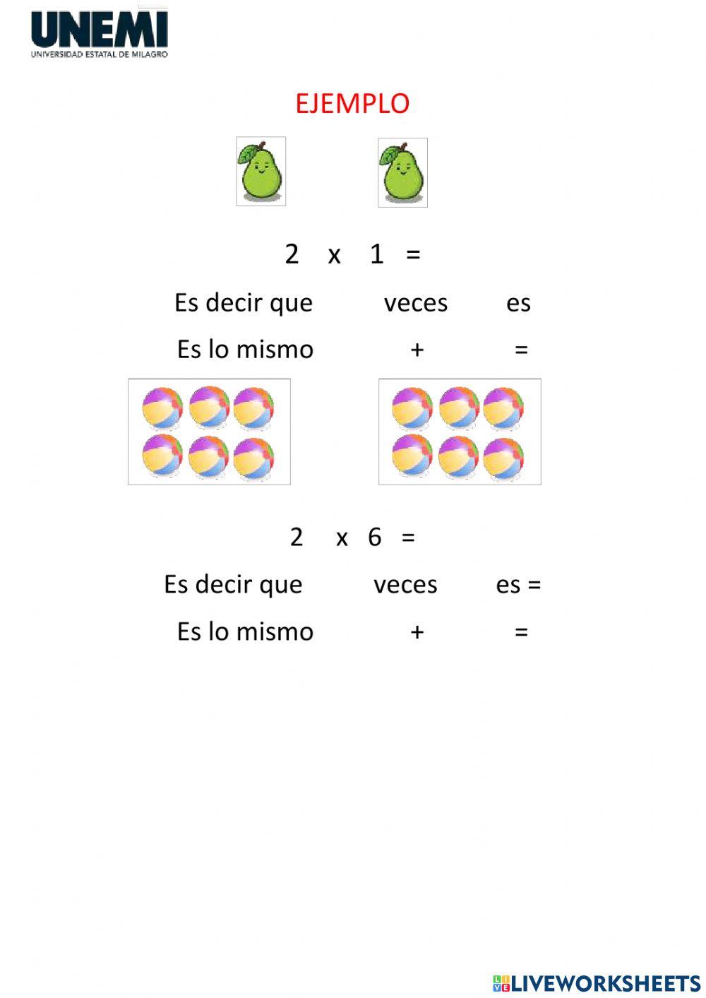 Ejemplo de multiplicación worksheet | Live Worksheets