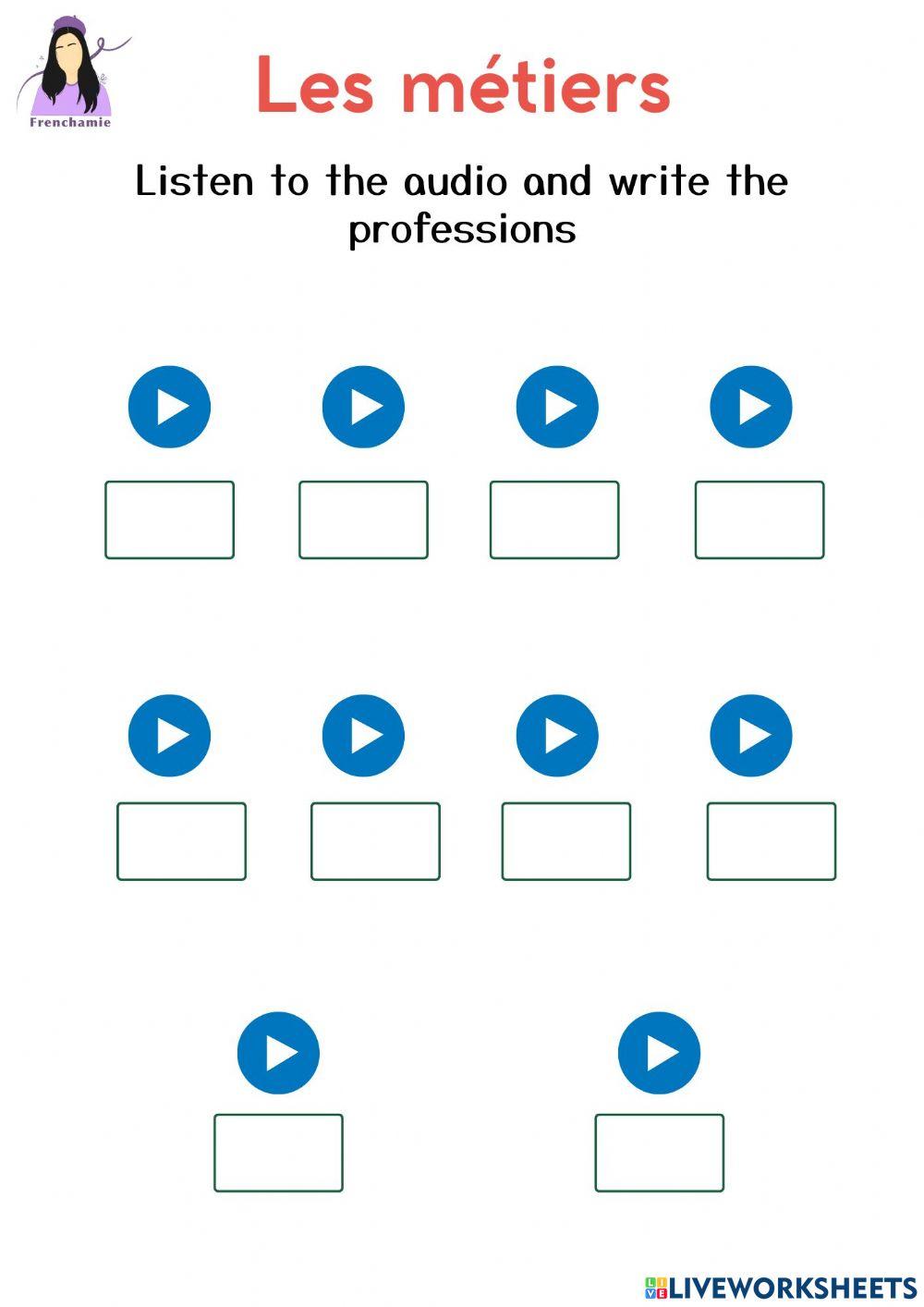 Les metiers | Free Interactive Worksheets | 7085838