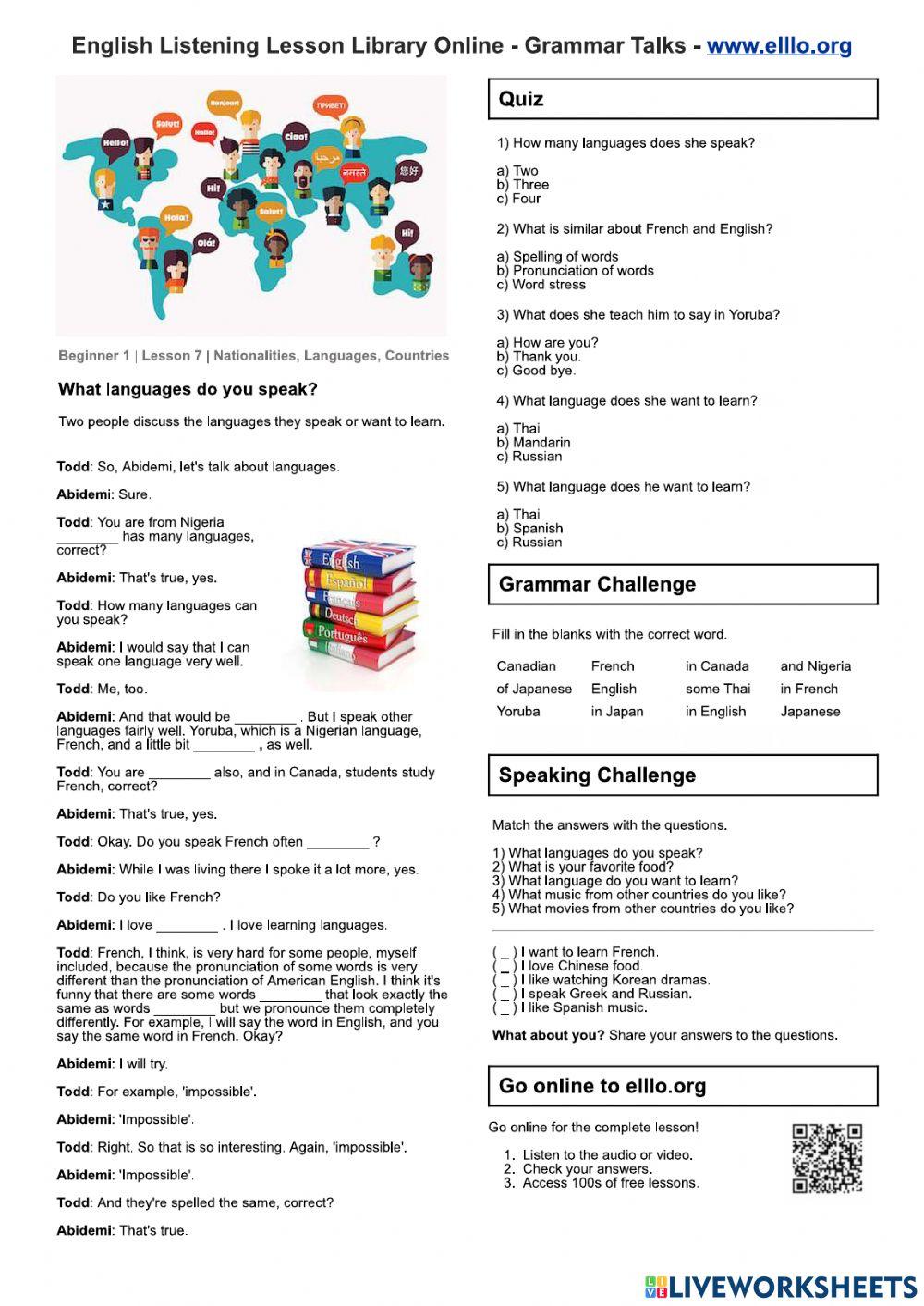 ELLLO-A1-07 - Nationalities online exercise for | Live Worksheets