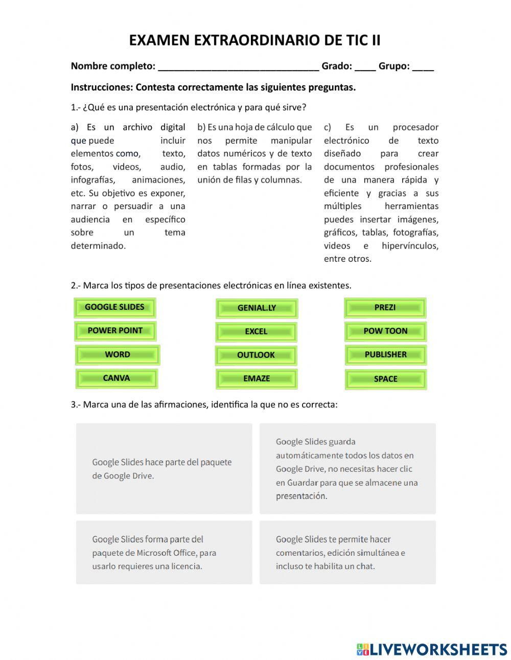 EXTRAORDINARIO DE TIC II online exercise for | Live Worksheets