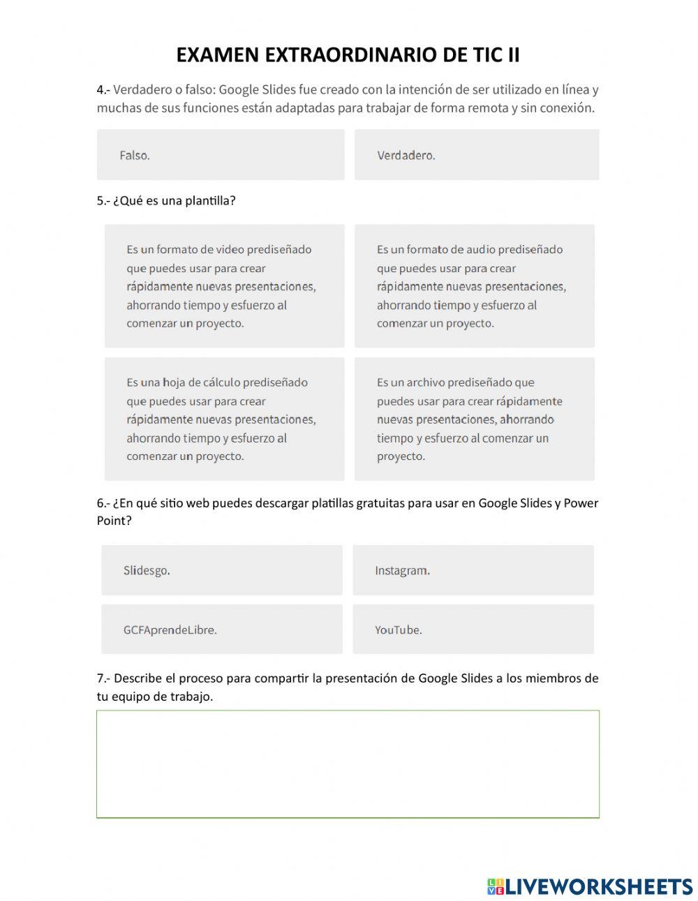 EXTRAORDINARIO DE TIC II online exercise for | Live Worksheets