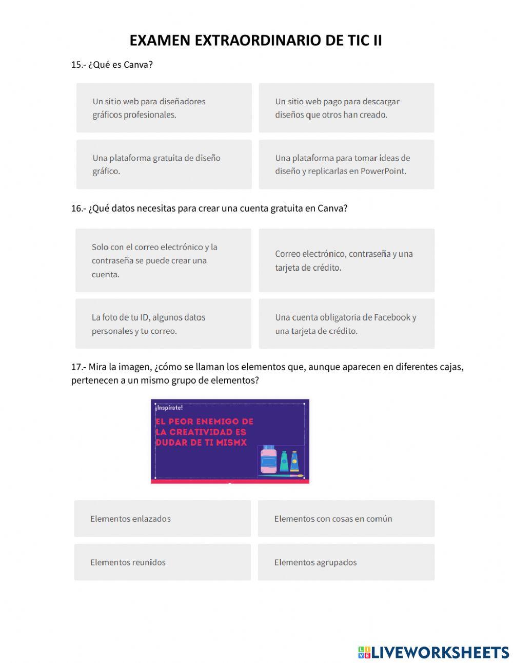 EXTRAORDINARIO DE TIC II online exercise for | Live Worksheets