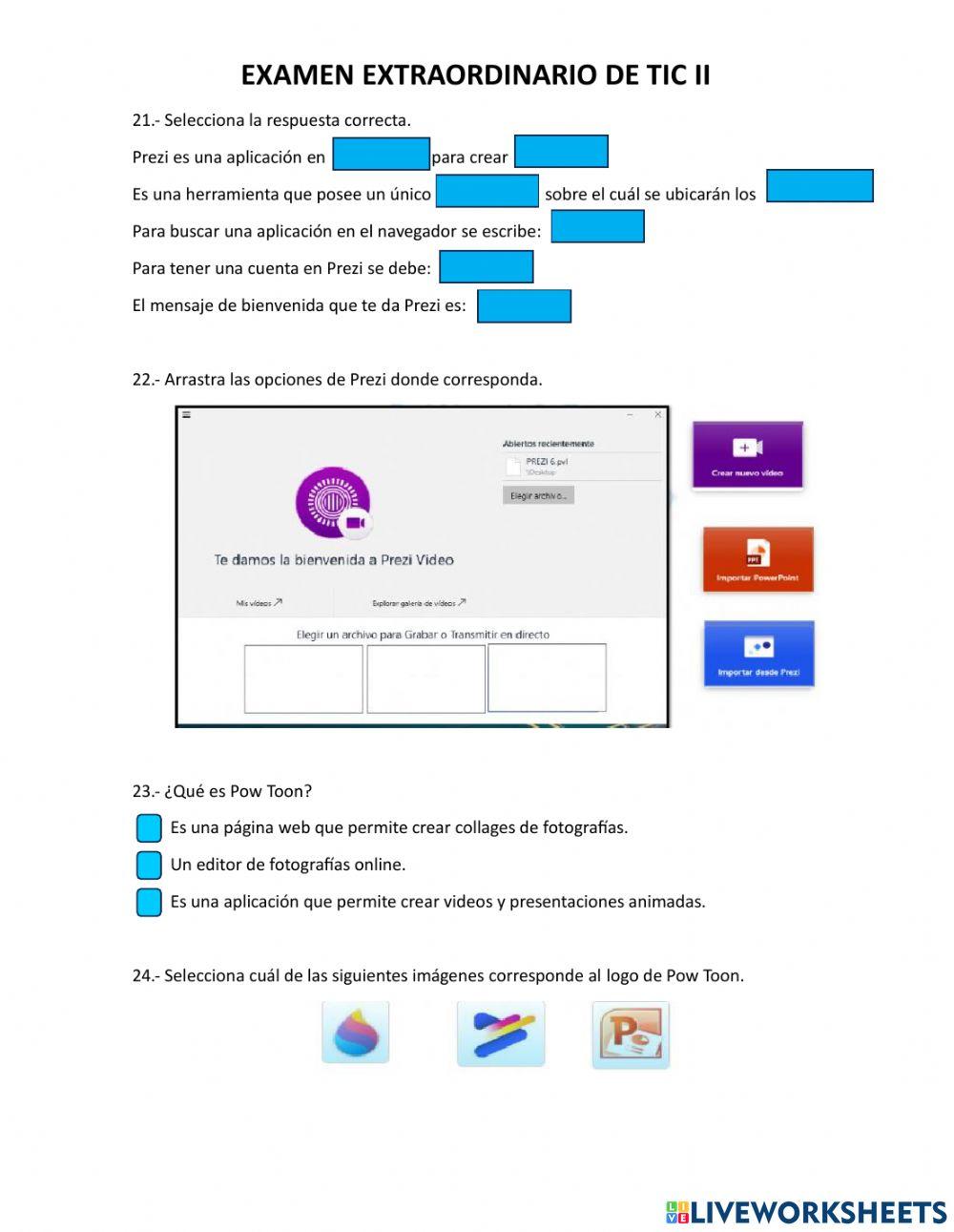 EXTRAORDINARIO DE TIC II online exercise for | Live Worksheets