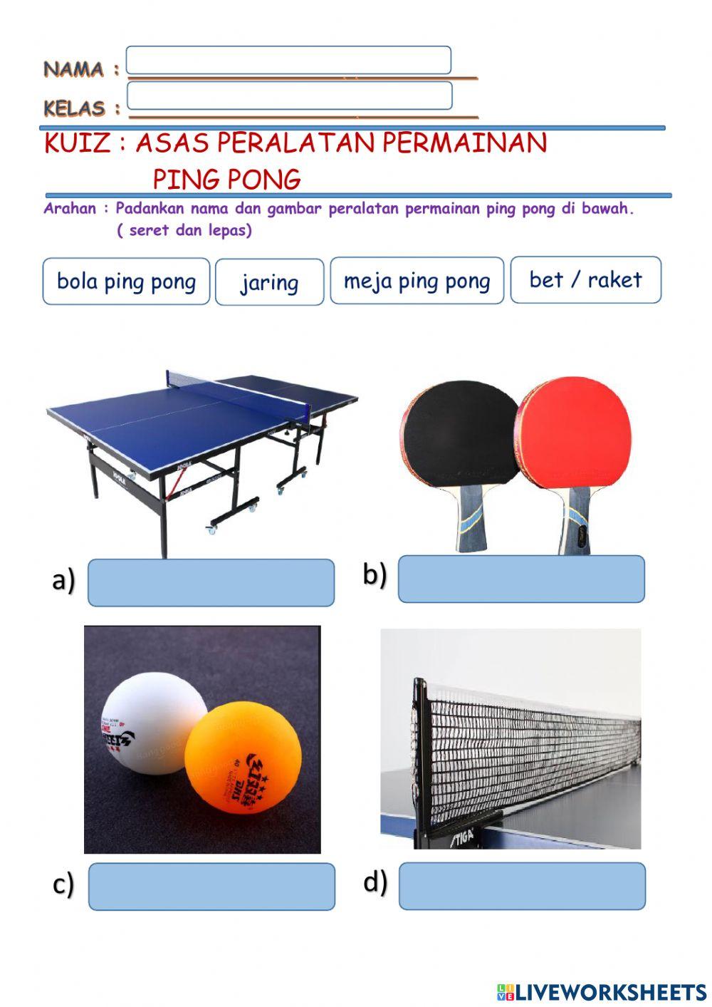 Asas Peralatan Permainan Ping Pong worksheet | Live Worksheets
