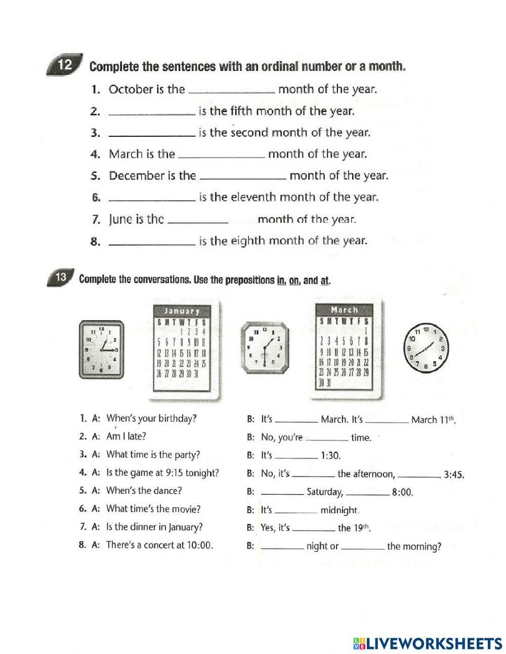 Events and times activity | Live Worksheets