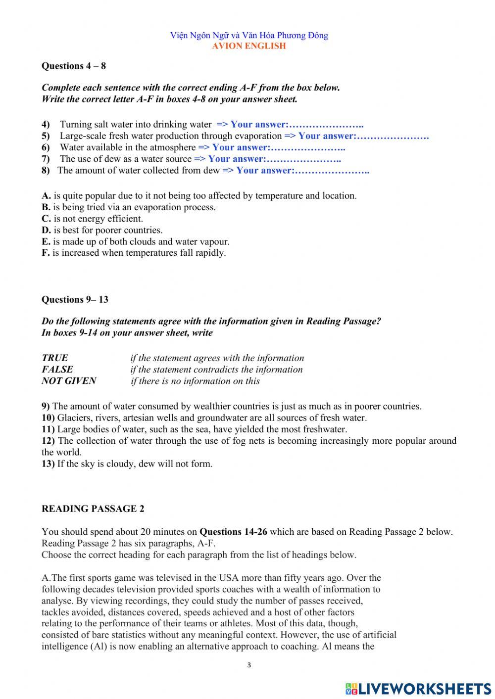 IELTS Reading Test 15 worksheet | Live Worksheets