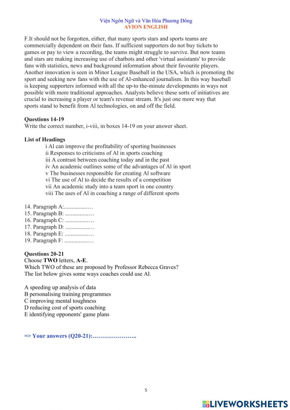 IELTS Reading Test 15 worksheet | Live Worksheets