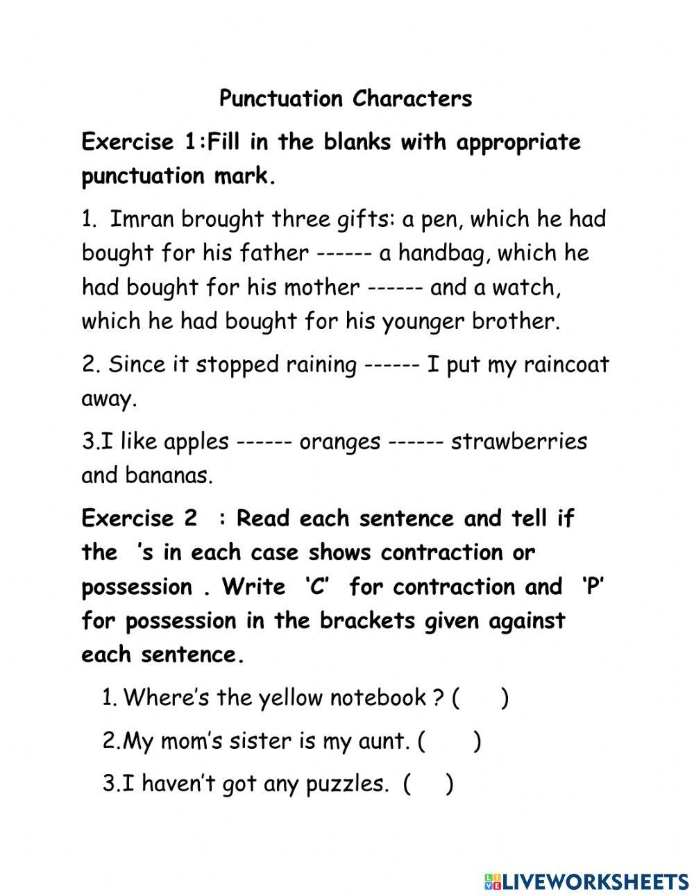 Punctuation Characters worksheet | Live Worksheets