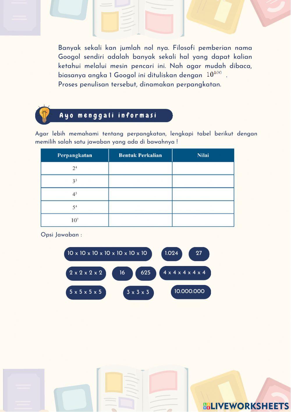 E- LKPD Bilangan Berpangkat 7087056 | Defina Ekapramudita