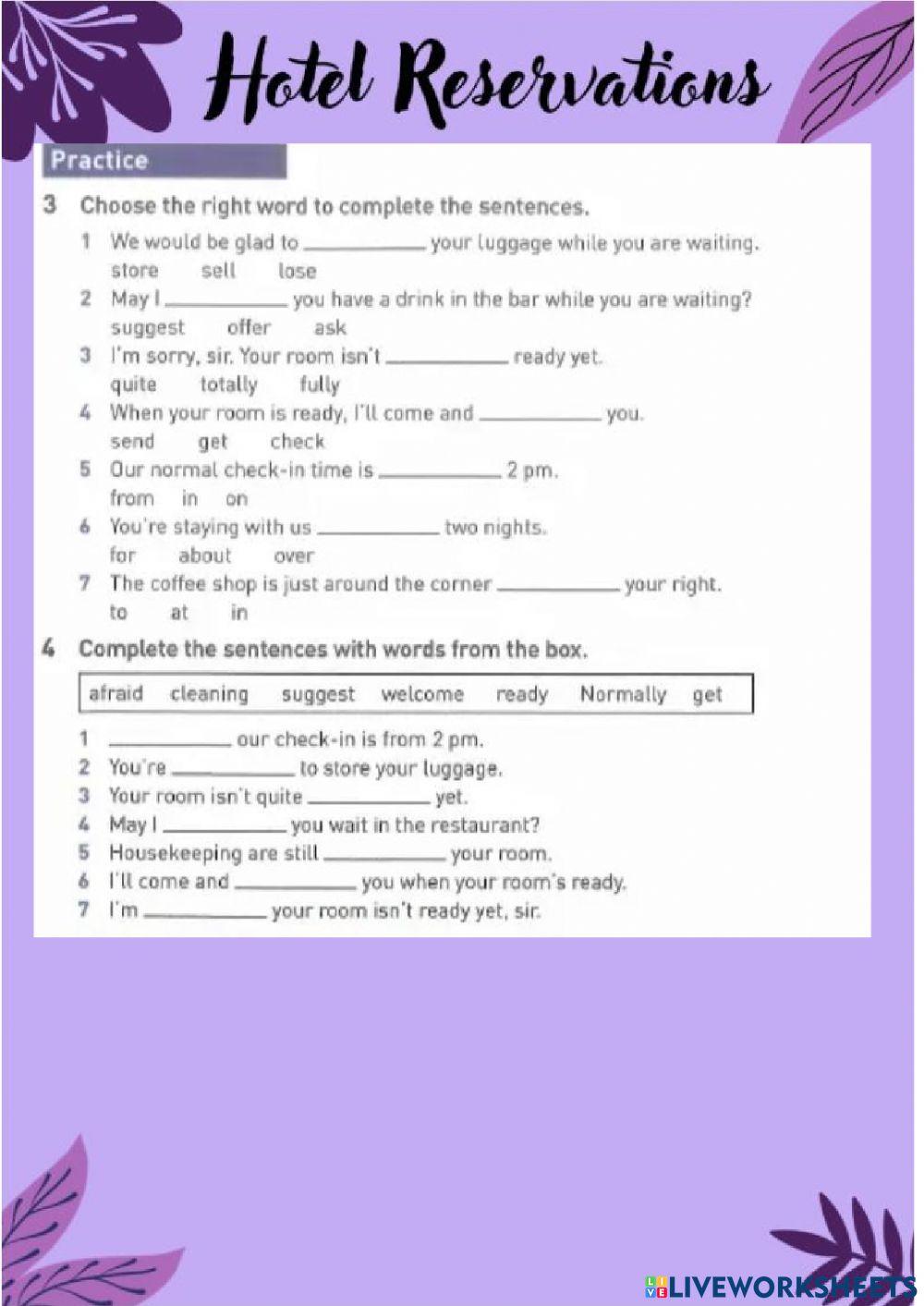 Hotel industry | Free Interactive Worksheets | 7087646