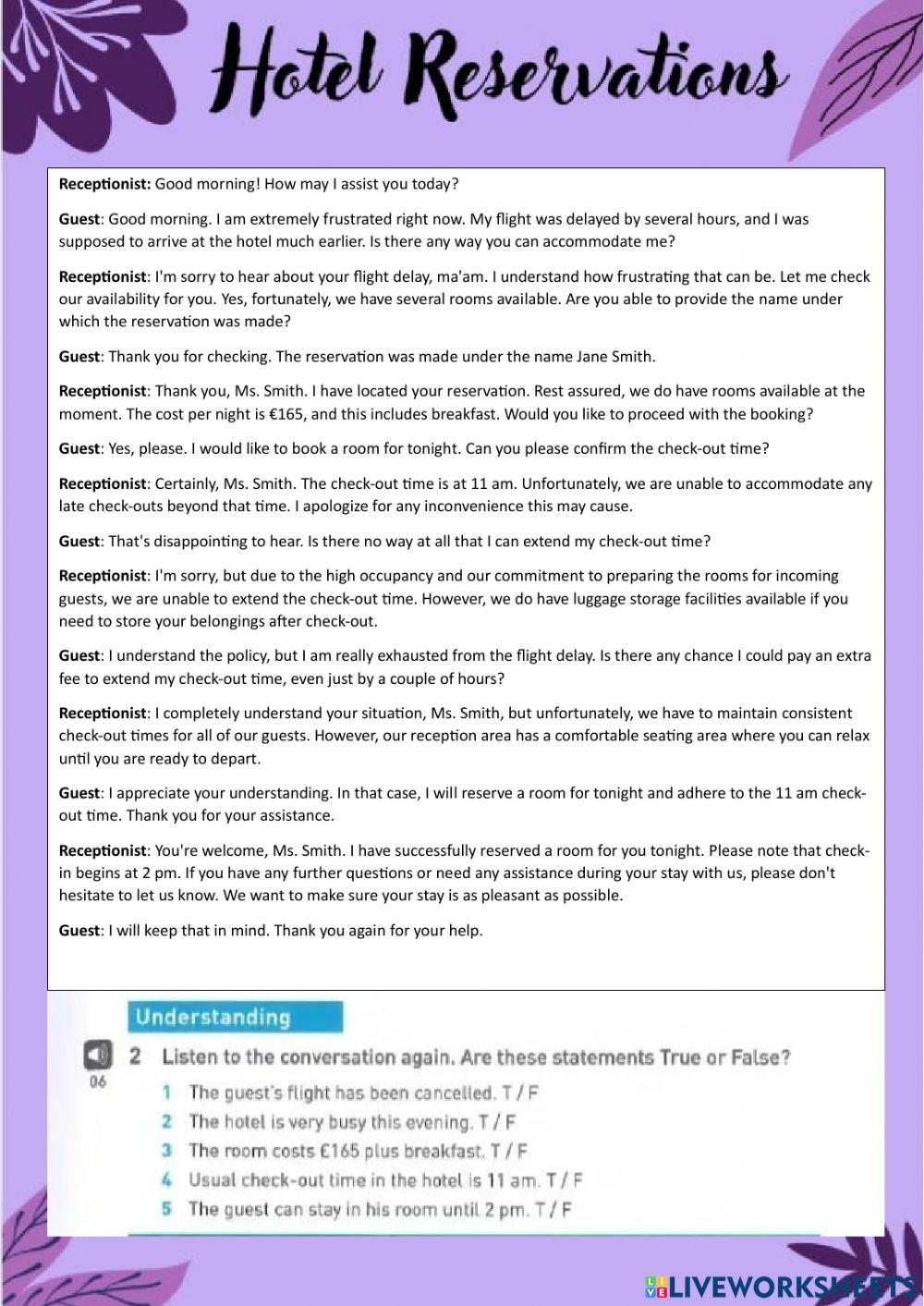 Hotel industry | Free Interactive Worksheets | 7087646