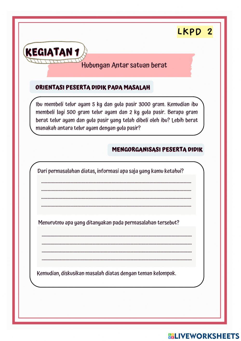Hubungan Antar Satuan Berat worksheet | Live Worksheets