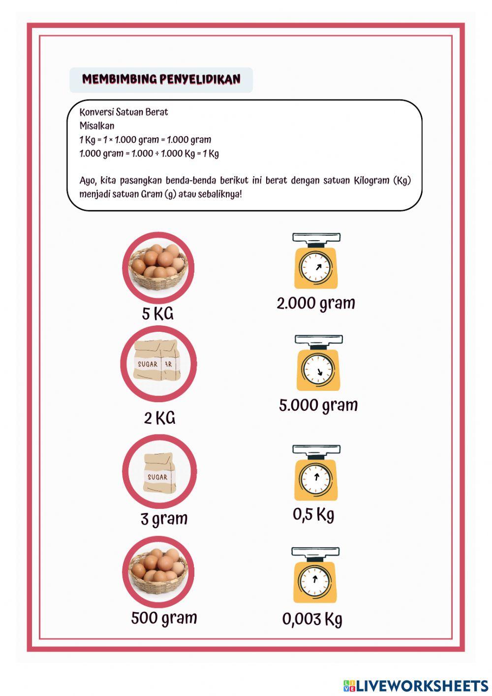 Hubungan Antar Satuan Berat worksheet | Live Worksheets