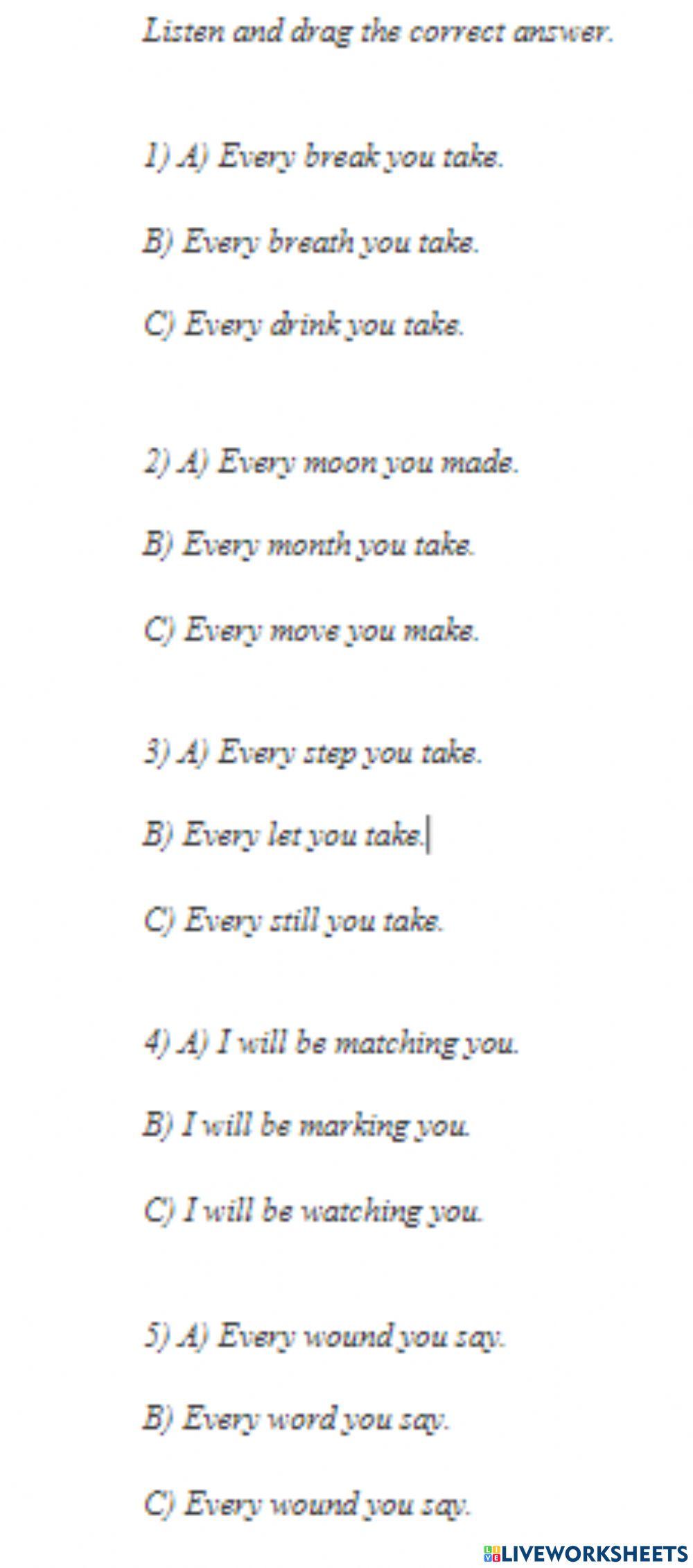 Listening assessment online activity | Live Worksheets