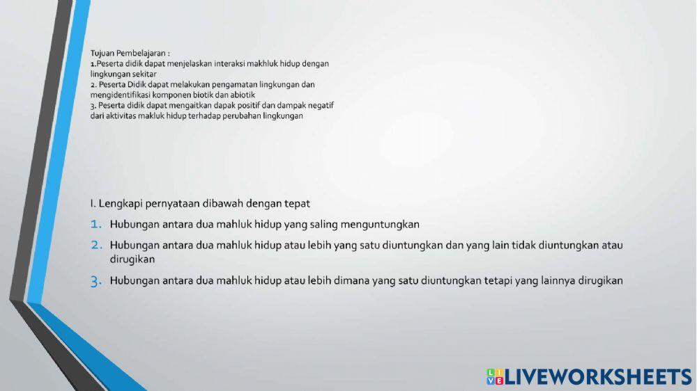 Interaksi Mahluk Hidup Interactive Worksheet Live Worksheets
