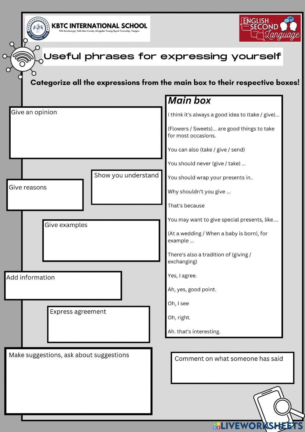 S1 tr ryan 1 useful expressions worksheet | Live Worksheets