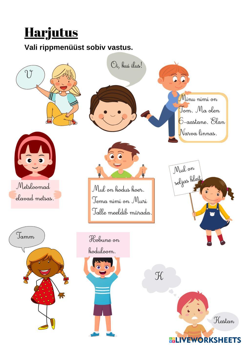 Lihtlause: täht - sõna - lause - jutt | Live Worksheets