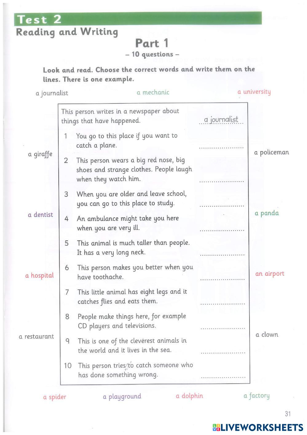 Flyers 9 - Reading - Test 2 | Live Worksheets