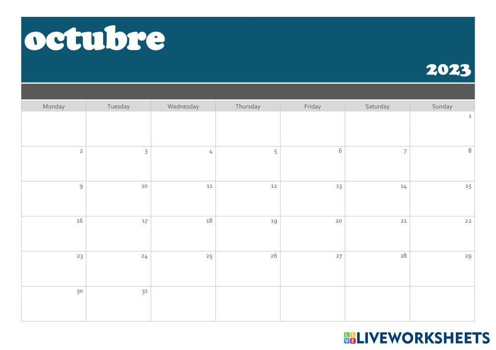 CALENDAR FIXED ARRANGEMENT | Live Worksheets