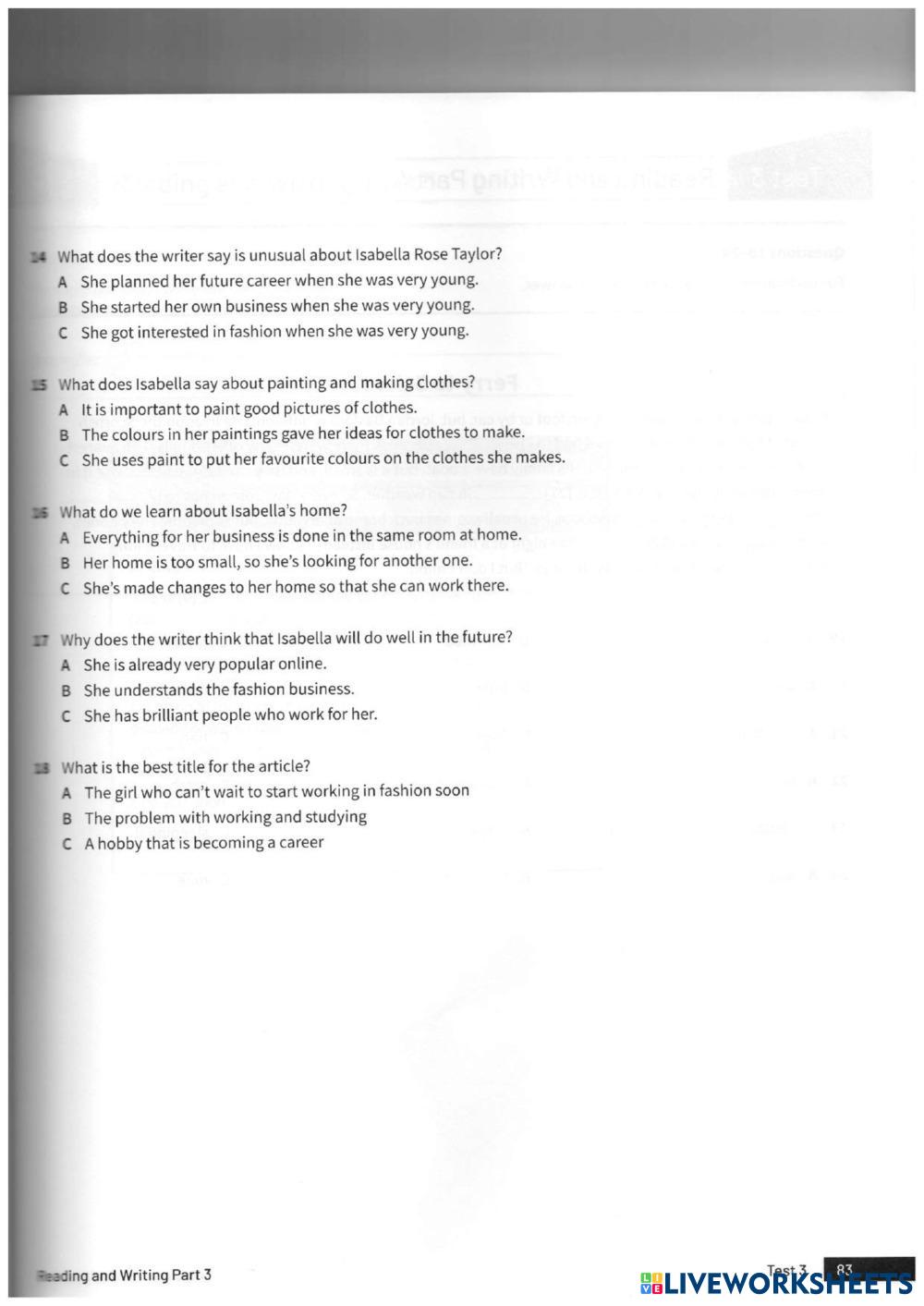 KET for Schools 2020 - Reading and writing - Test 3 | Live Worksheets