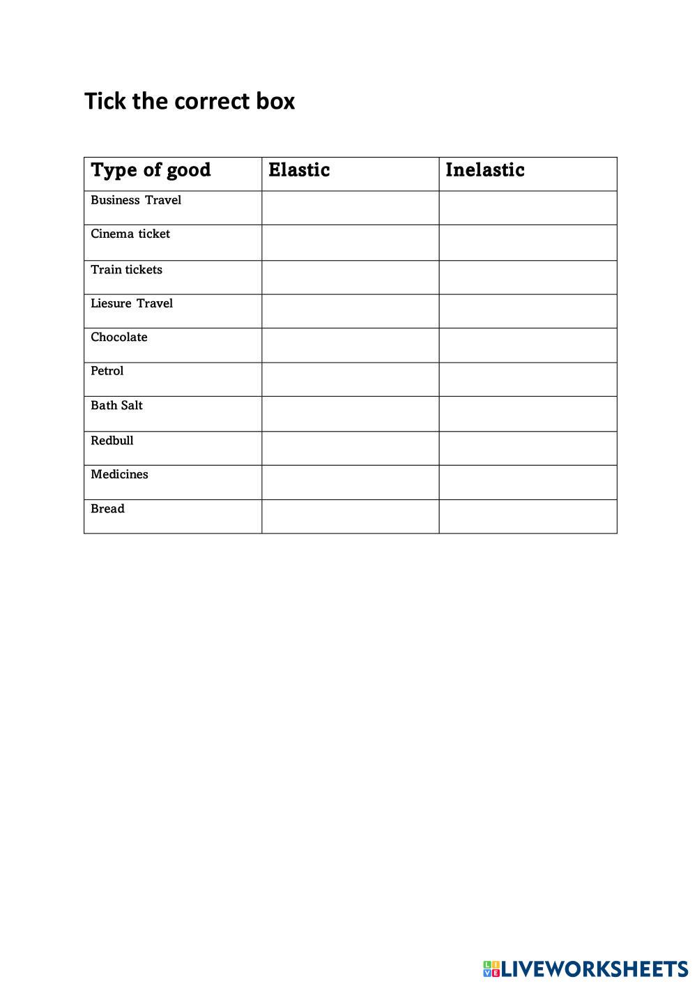 Price elasticity of demand plenary | Live Worksheets