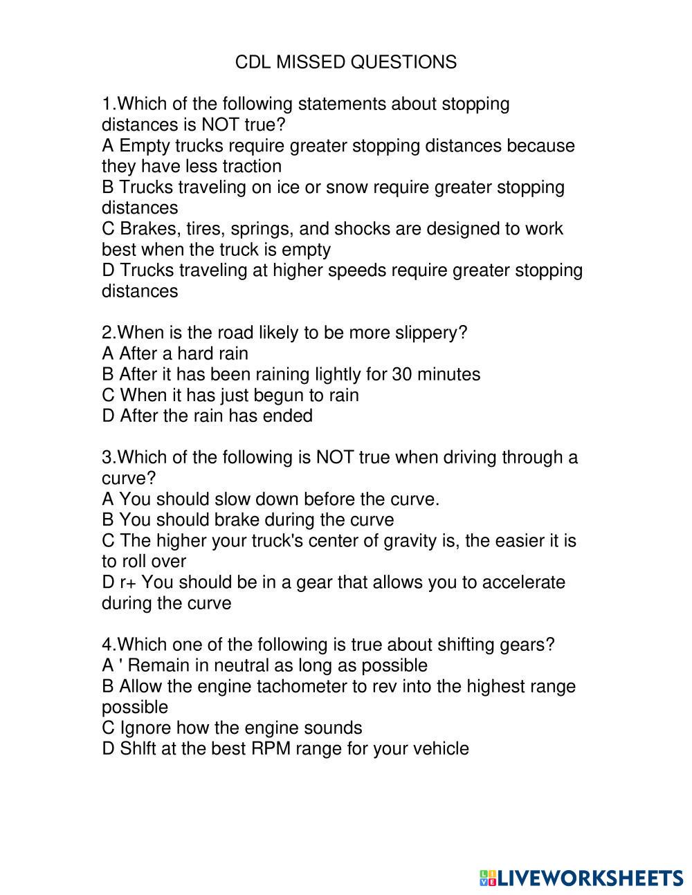 CDL TEST | Live Worksheets
