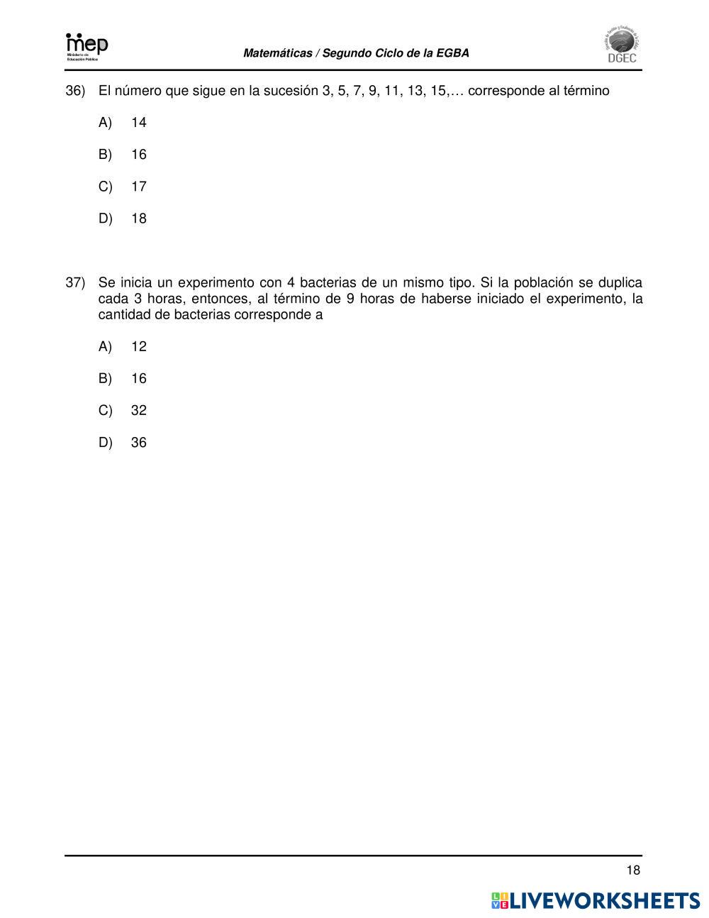 II PRÁCTICA MATEMÁTICAS | LiveWorksheets | 7215107