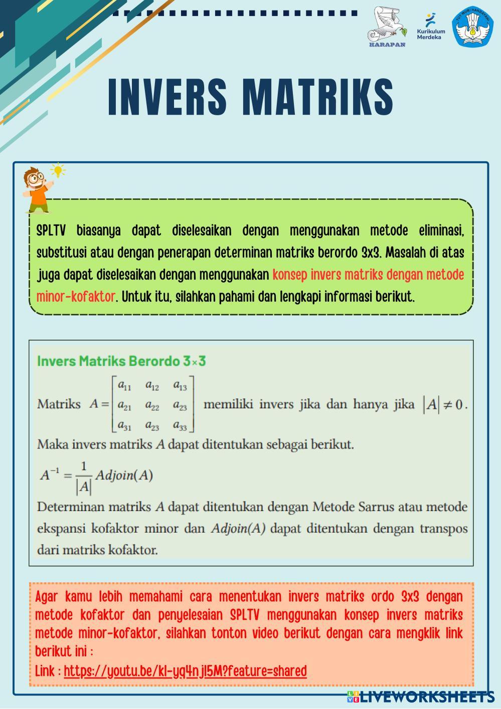 Invers Matriks … | Free Interactive Worksheets | 7215353