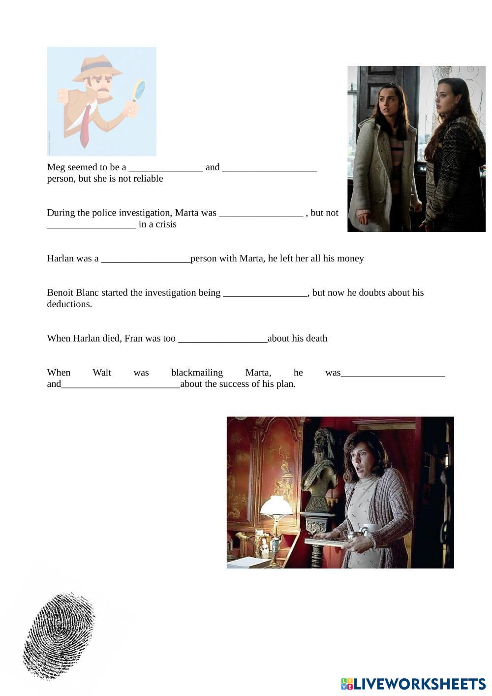 Knives out char… | Free Interactive Worksheets | 7215893