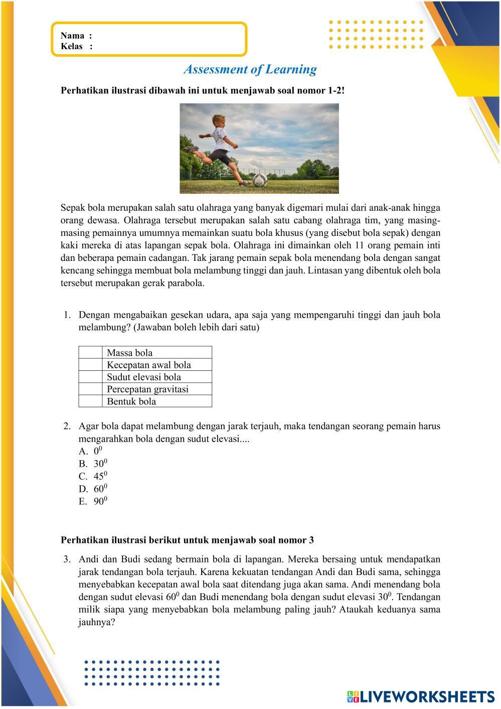 Assessment of Learning Gerak Parabola 7216374