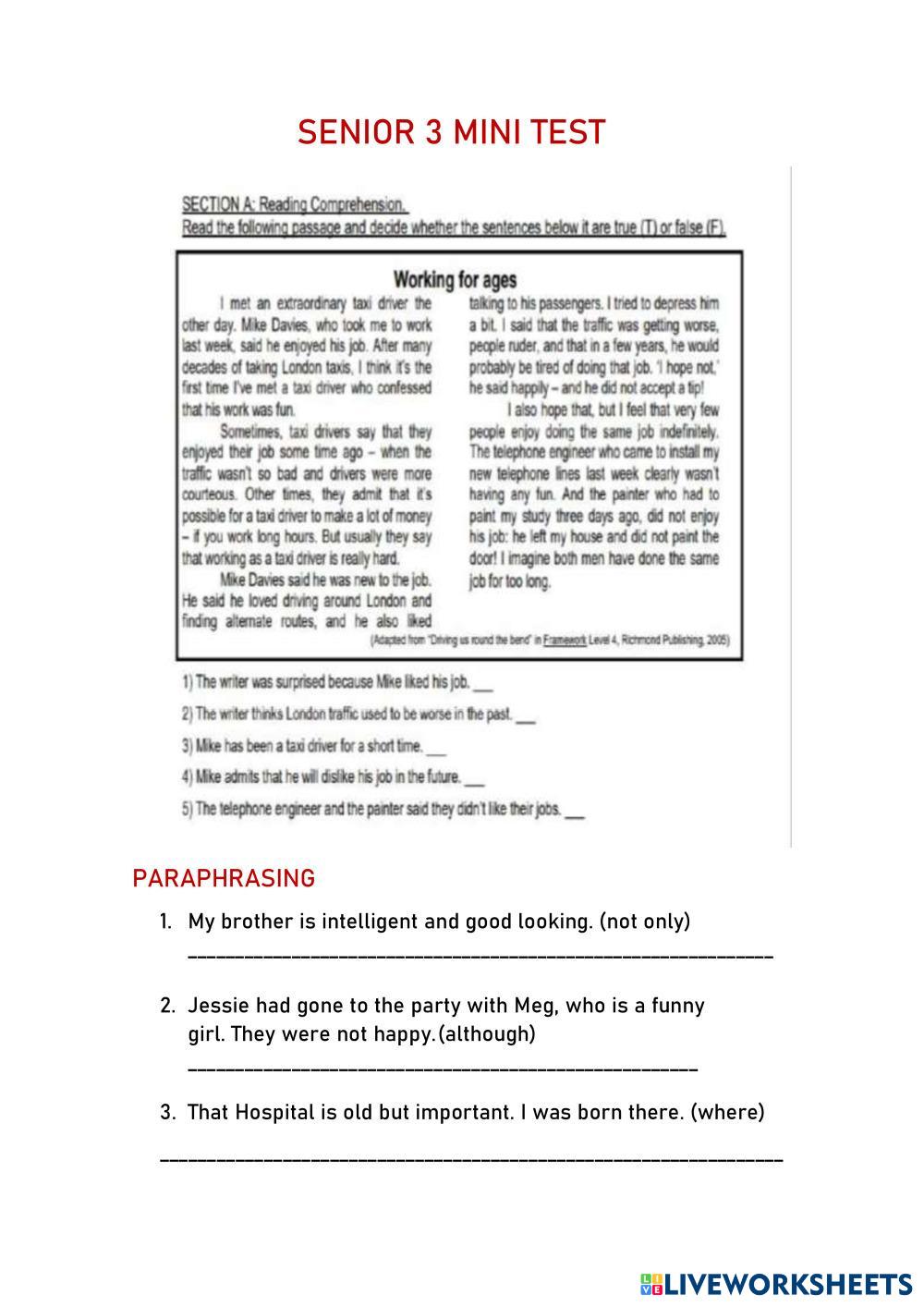 S3 Mini test | Live Worksheets