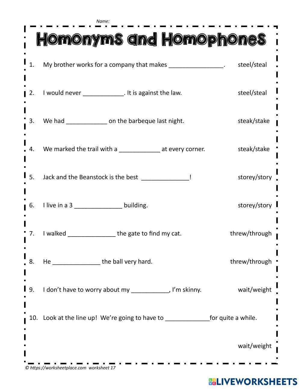 Homonyms | Live Worksheets