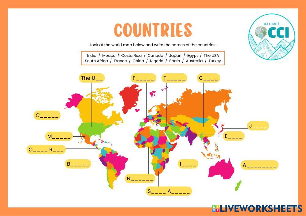 Countries of th… | Free Interactive Worksheets | 7217300