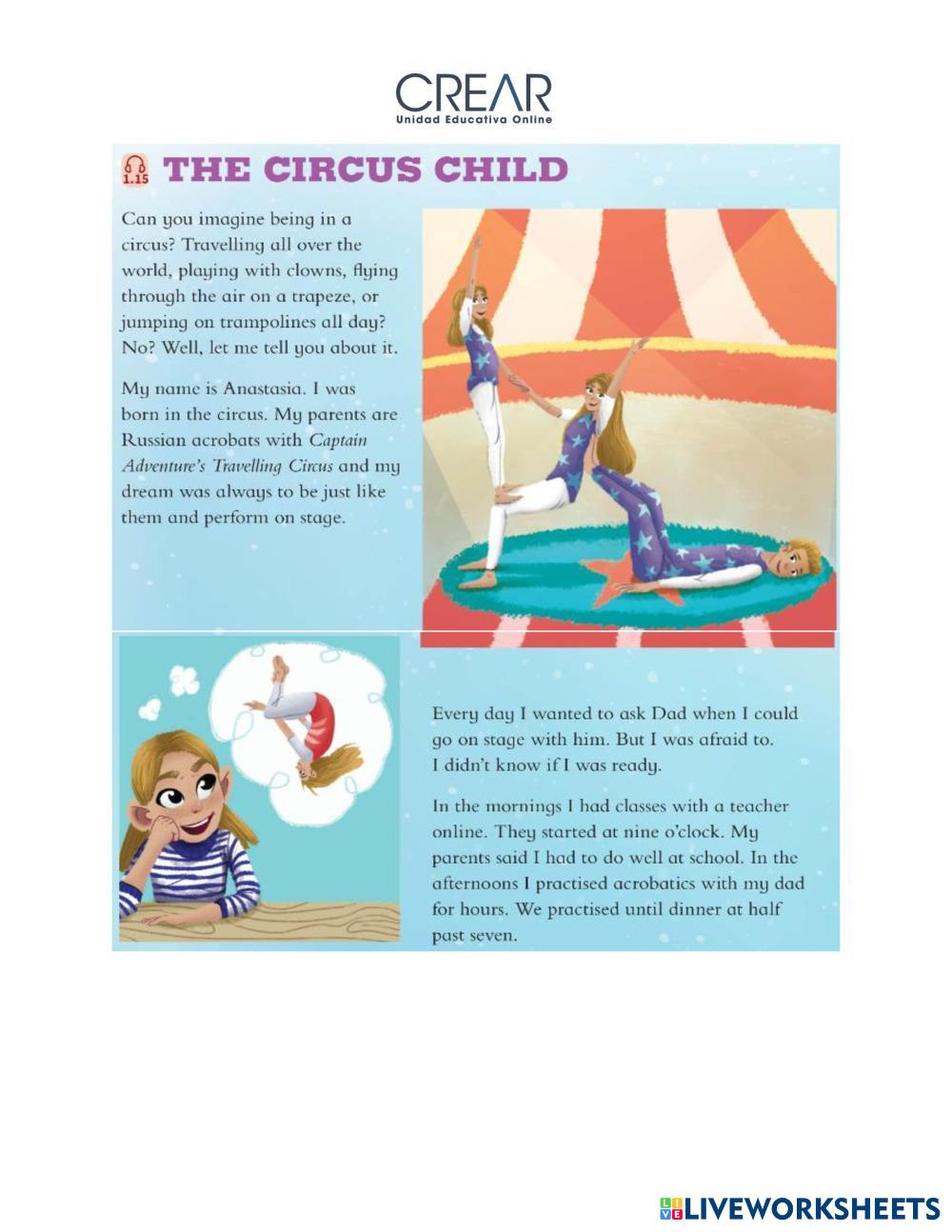 Reading The circus child | Live Worksheets