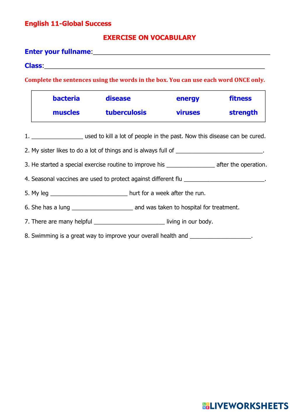 Exercise on VOCAB | Live Worksheets
