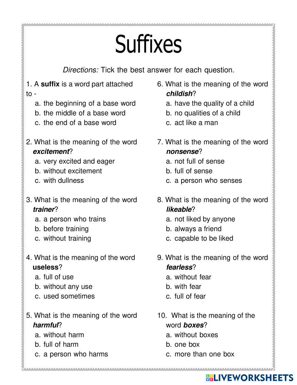 Suffixes | Live Worksheets
