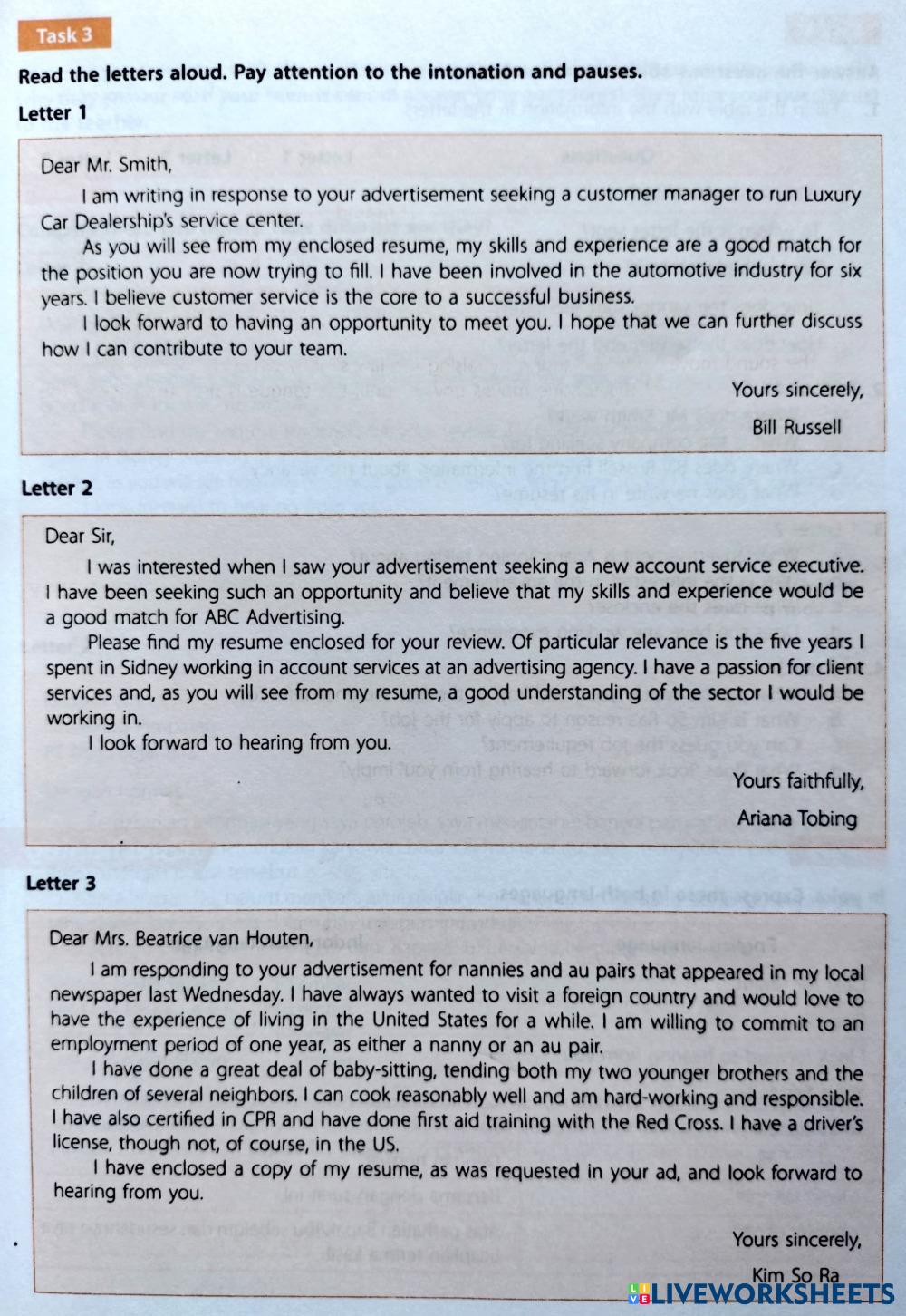 Application Letter | Live Worksheets