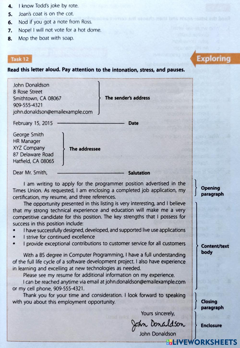 Application Letter | Live Worksheets