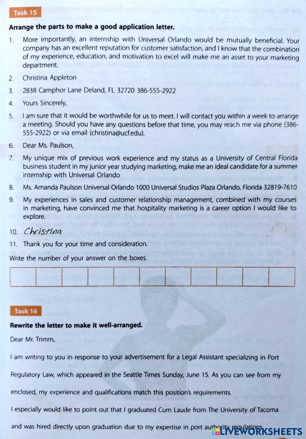 Application Letter | Live Worksheets