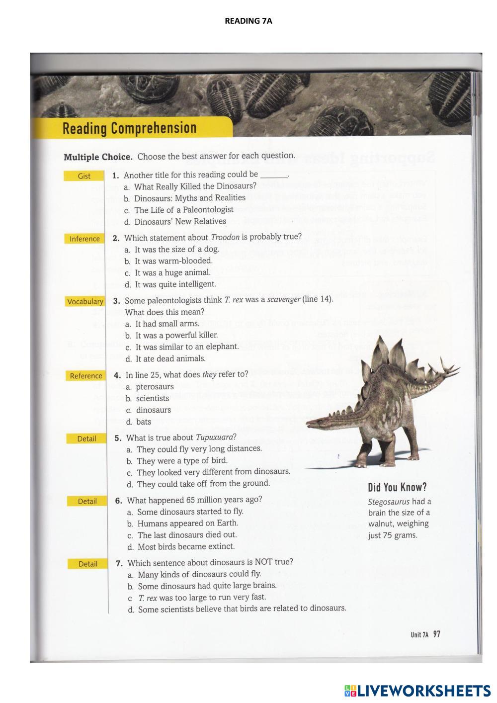 Reading 7A | Live Worksheets