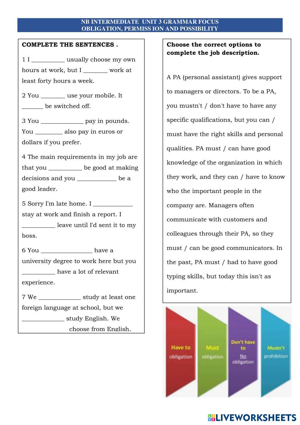 Obligation, Per… | Free Interactive Worksheets | 7224327