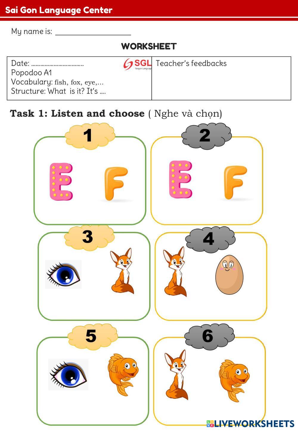 PPD A1 letter E,F | Live Worksheets