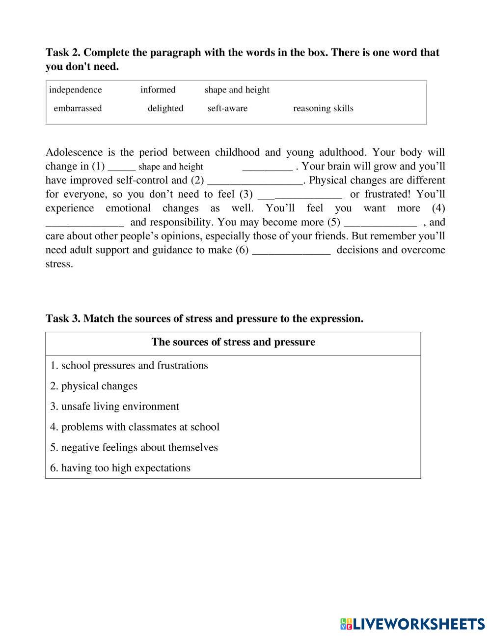 SELF-STUDY TASKS | Live Worksheets SELF-STUDY TASKS | Live Worksheets