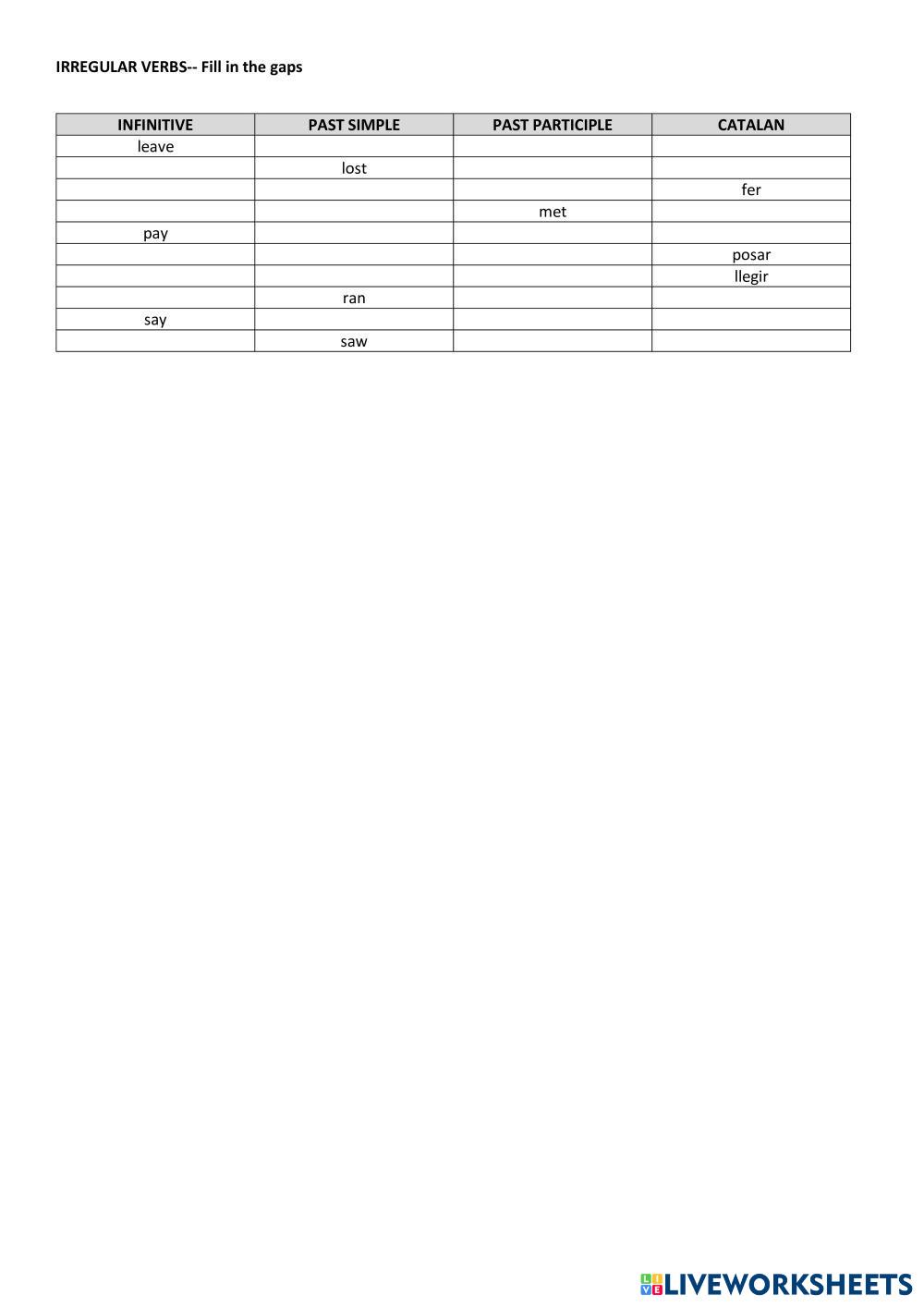 Irregular verbs | Live Worksheets